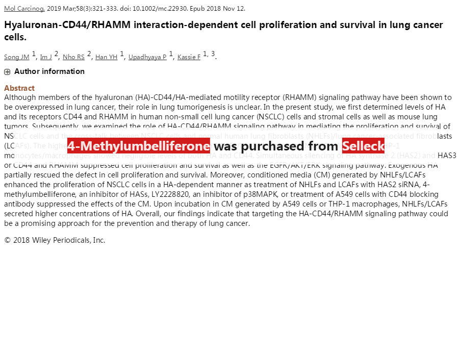 4-Methylumbelliferone (4-MU) | ≥99%(HPLC) | Selleck | Others inhibitor