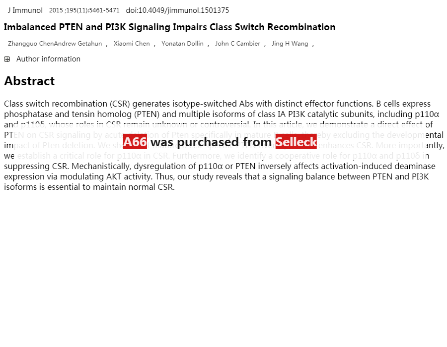 A66 | ≥99%(HPLC) | Selleck | PI3K inhibitor