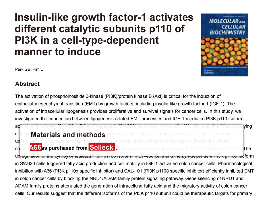 A66 | ≥99%(HPLC) | Selleck | PI3K inhibitor QCFile