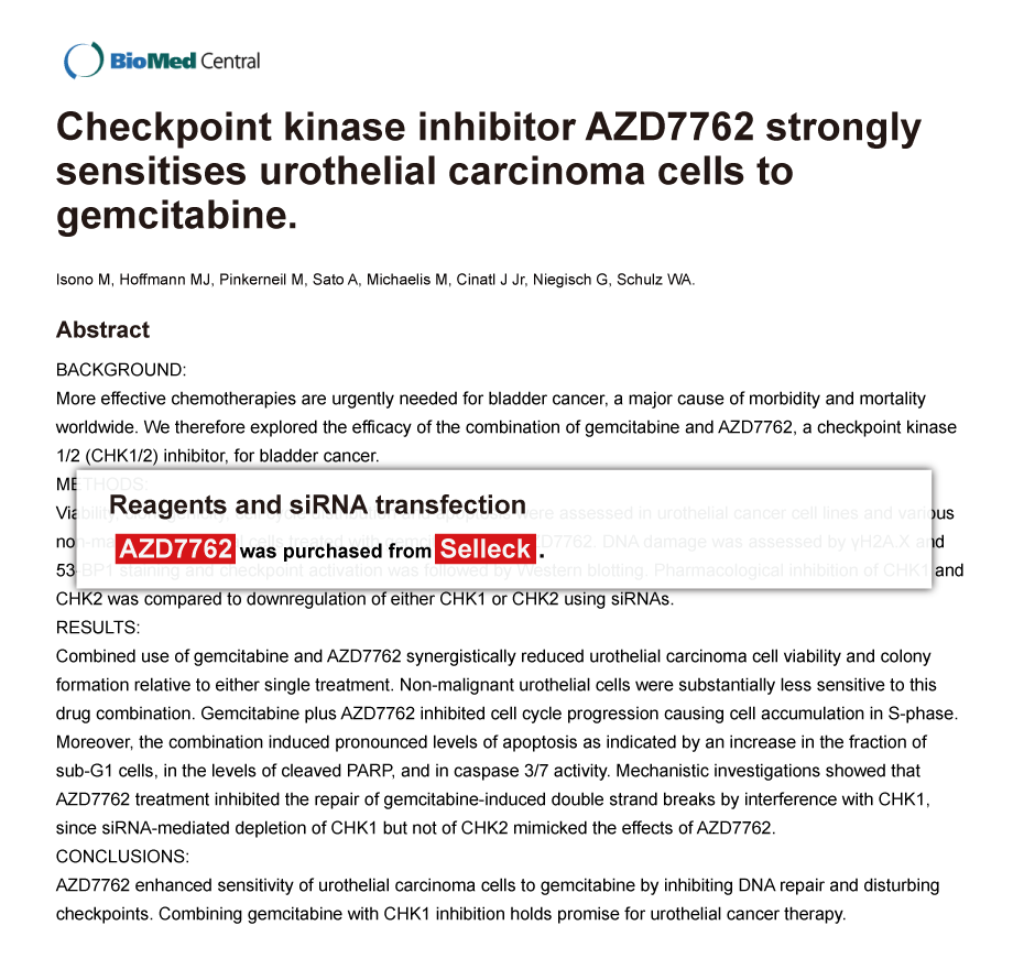 AZD7762 | ≥99%(HPLC) | Selleck | Chk inhibitor