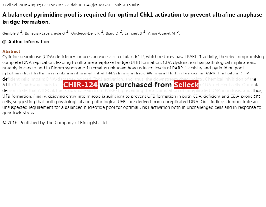 CHIR-124 | ≥99%(HPLC) | Selleck | Chk inhibitor QCFile