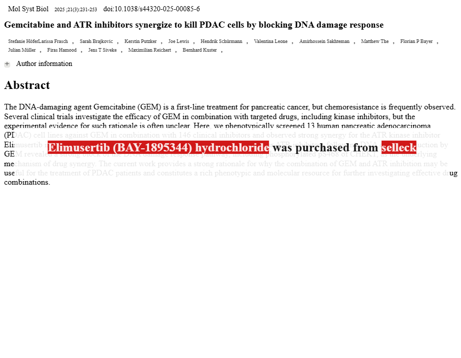 ATM/ATR inhibitors: 30+Potent, Highly Selective & Cited | Selleckchem