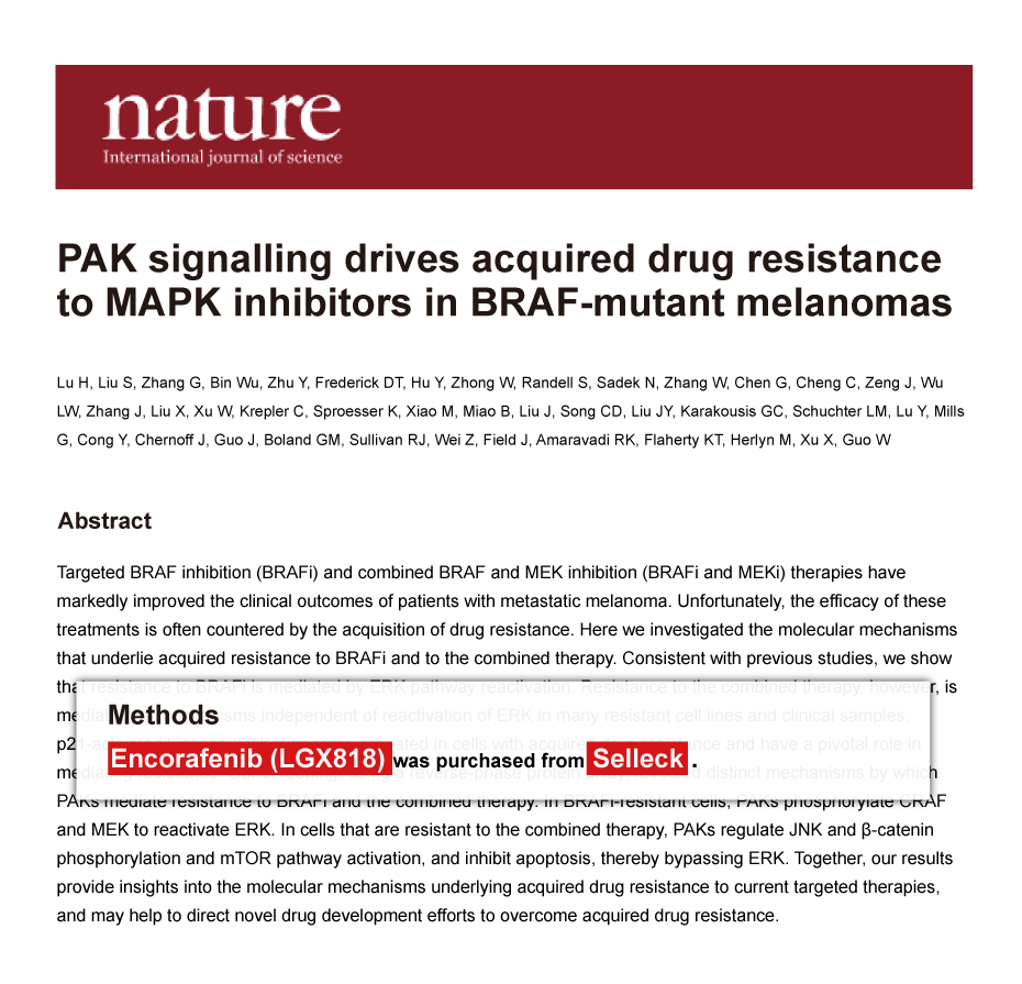 Encorafenib (LGX818) | ≥99%(HPLC) | Selleck | Raf inhibitor
