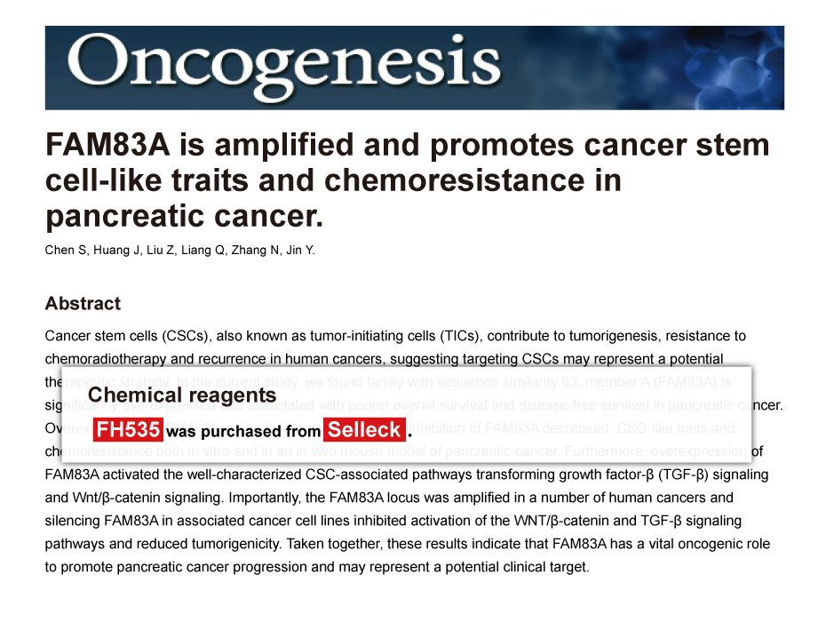 FH535 | ≥99%(HPLC) | Selleck | Wnt/beta-catenin inhibitor