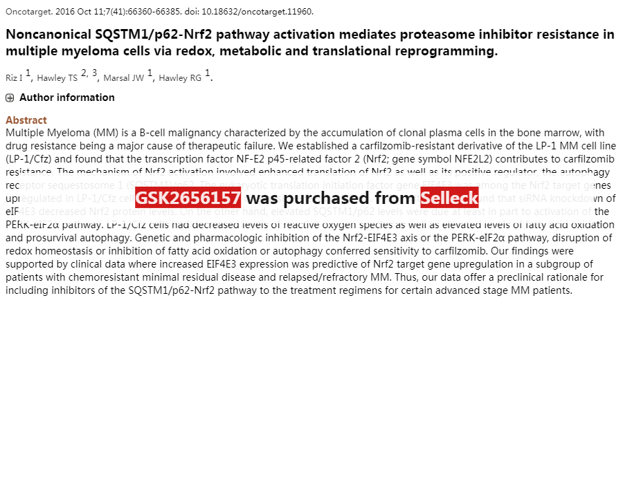 GSK2656157 | ≥99%(HPLC) | Selleck | PERK inhibitor QCFile