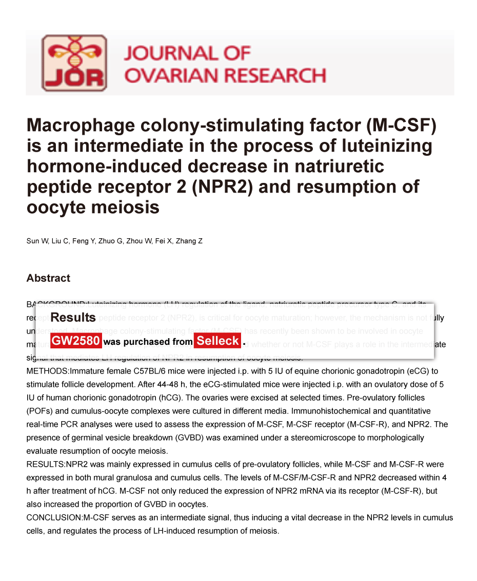 GW2580 | ≥99%(HPLC) | Selleck | CSF-1R inhibitor
