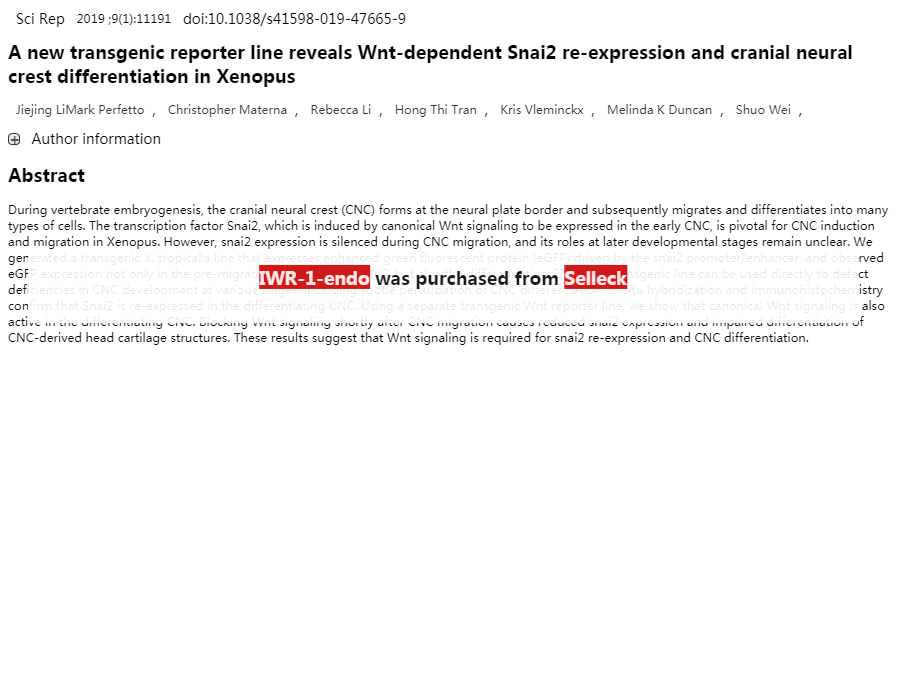 IWR-1-endo | ≥99%(HPLC) | Selleck | Wnt/beta-catenin inhibitor QCFile