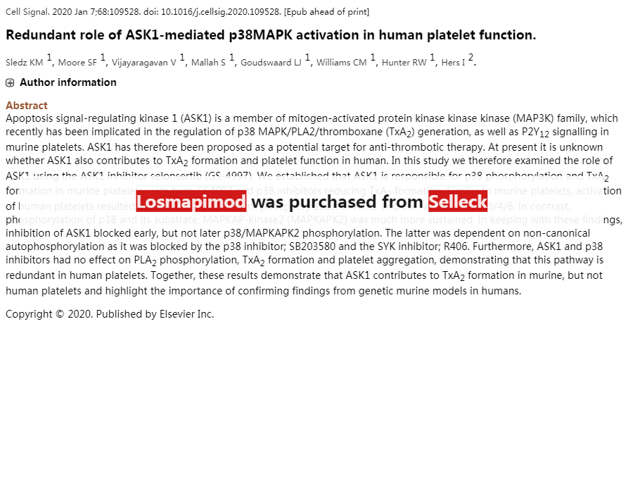 Losmapimod (GW856553X) | ≥99%(HPLC) | Selleck | p38 MAPK inhibitor QCFile