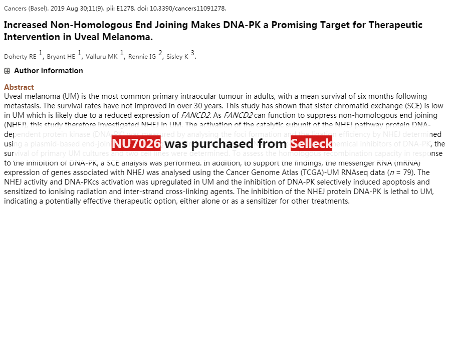 NU7026 | ≥99%(HPLC) | Selleck | DNA-PK inhibitor