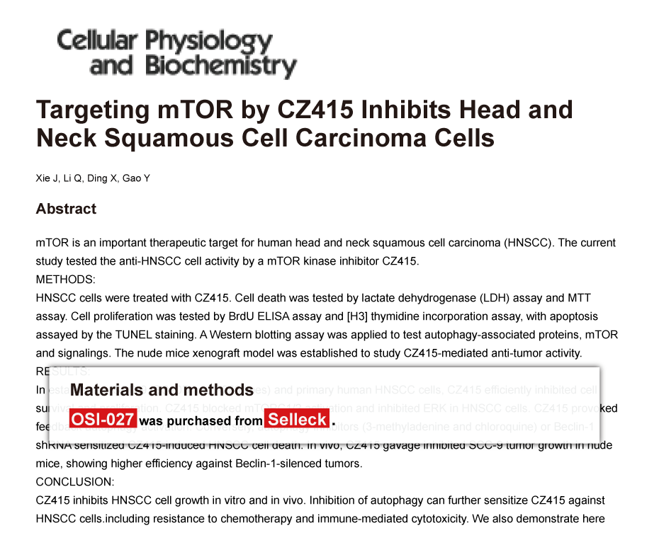 OSI-027 | ≥99%(HPLC) | Selleck | mTOR inhibitor