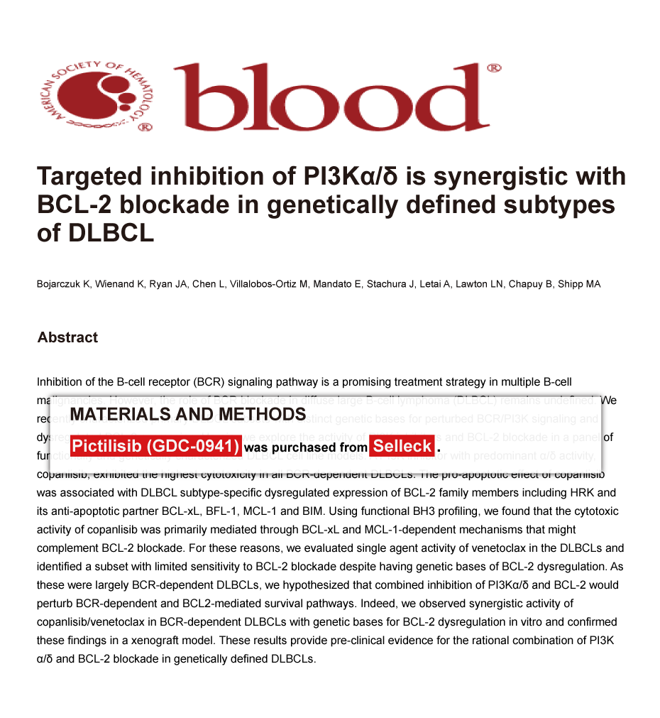 Pictilisib (GDC-0941) | ≥99%(HPLC) | Selleck | PI3K inhibitor QCFile