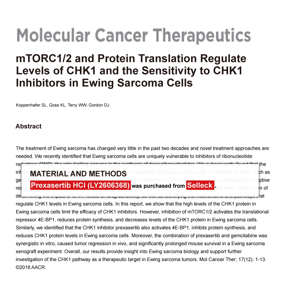 Prexasertib HCl (LY2606368) | ≥99%(HPLC) | Selleck | Chk inhibitor QCFile