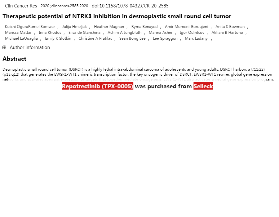 Repotrectinib (TPX-0005) | ≥99%(HPLC) | Selleck | ALK inhibitor