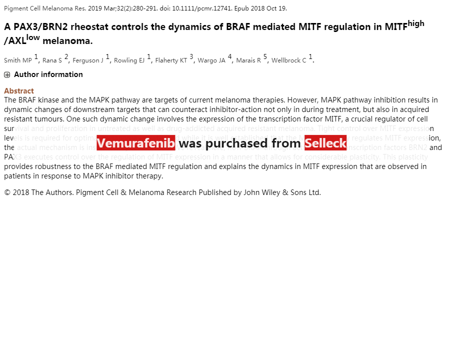 Vemurafenib (PLX4032) | ≥99%(HPLC) | Selleck | Raf inhibitor