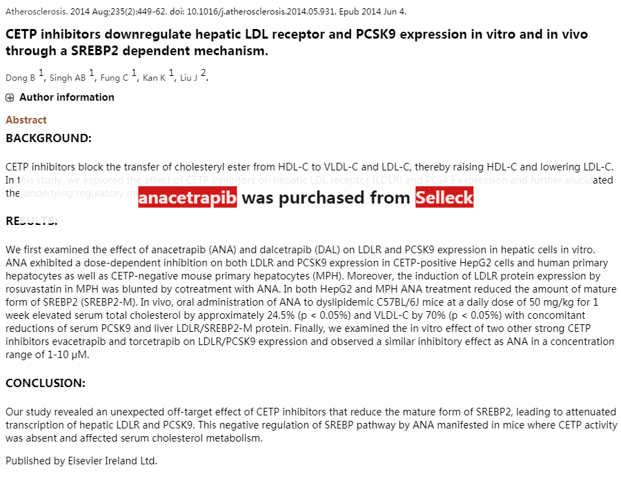CETP | Cholesteryl Ester Transfer Protein | selleckchem.com